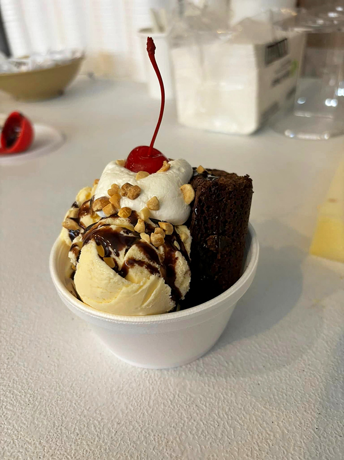The perfect finale&mdash;ice cream, brownie, whipped cream, and a cherry on top. Because after barbecue this good, you might as well go all in.