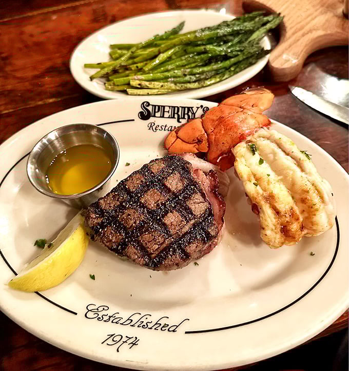 Surf and turf that answers the eternal question: "Why choose?" A perfectly grilled filet alongside lobster tail—the diplomatic solution to dinner indecision.