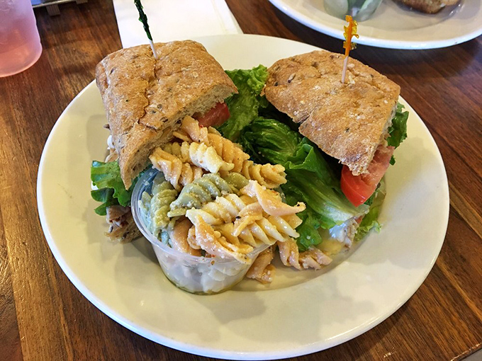 This hearty sandwich on rustic bread, served with pasta salad, isn't just lunch&mdash;it's the midday vacation your workday desperately needs.