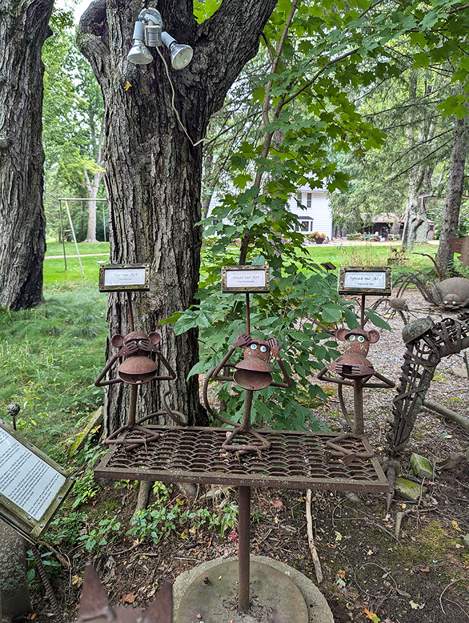 See no evil, speak no evil, hear no evil &ndash; these rusty monkey sculptures offer timeless wisdom with a distinctly Wisconsin metallic twist.
