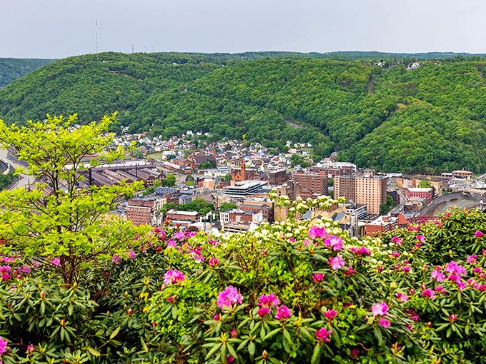 From this hillside vantage point, Johnstown nestles into its valley like it was made for this exact spot &ndash; a perfect marriage of town and terrain.