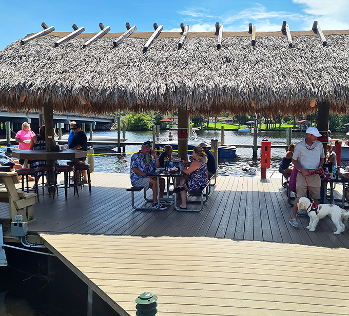 Waterfront dining under a thatched roof &ndash; where boats pull up for lunch and the view competes with the food for your attention.