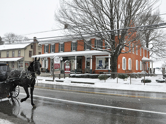 Winter transforms Intercourse into a snow globe scene &ndash; with horse-drawn buggies creating picture-perfect moments straight from a holiday card.