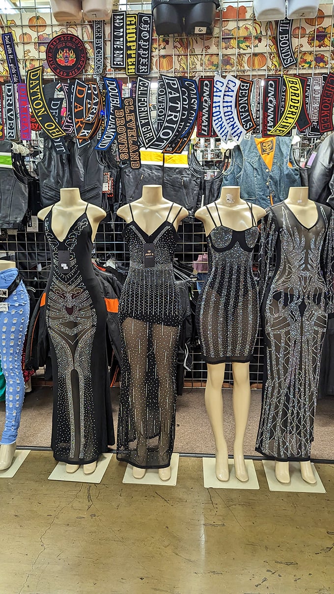 Glamour goes to the flea market! These sequined showstoppers prove that even bargain hunting can have its red carpet moments.