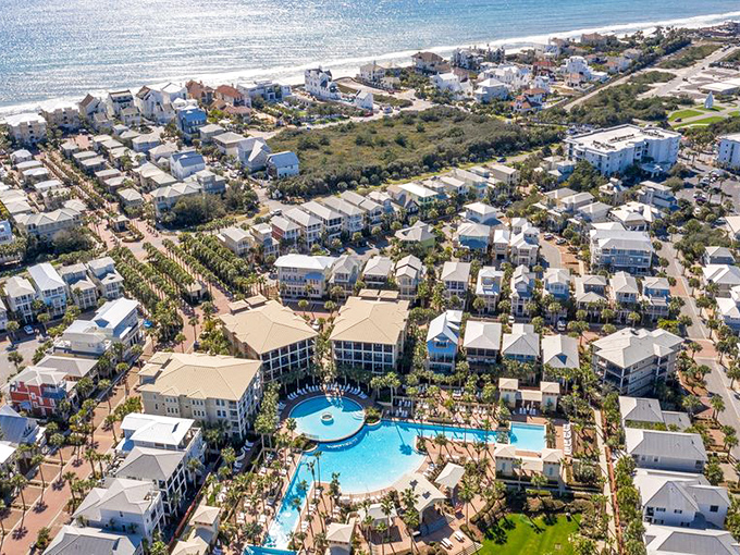 From above, Seaside reveals its masterful planning—a perfect blend of community, nature, and that stunning coastline. Beach town perfection isn't an accident.