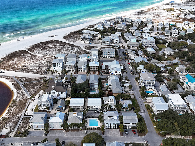 From above, Grayton Beach reveals its perfect balance of natural beauty and thoughtful development. A rare coastal gem that values character over commercialization.