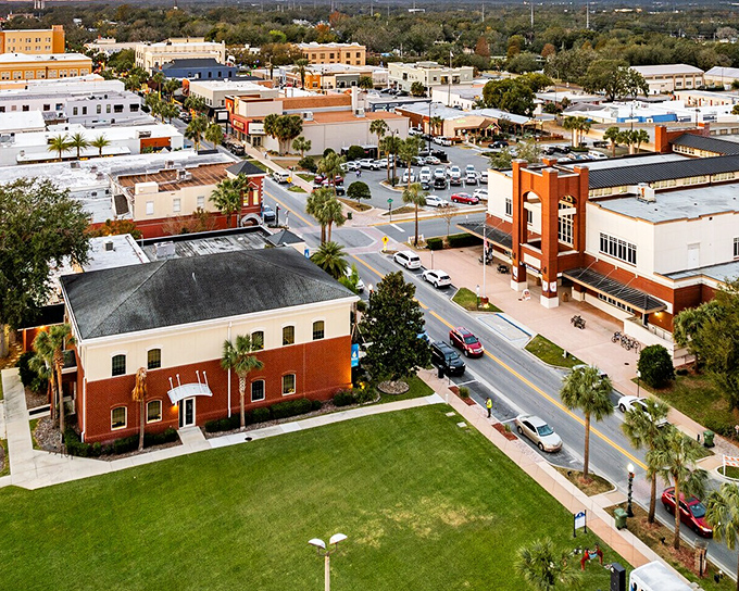 Leesburg's downtown from above reveals the perfect blend of historic charm and modern convenience, all wrapped in Florida sunshine.