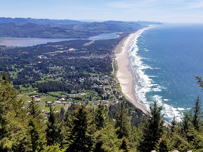 The view from Neahkahnie Mountain reveals Manzanita's perfect placement between forest, bay, and ocean. Mother Nature's masterpiece from above.
