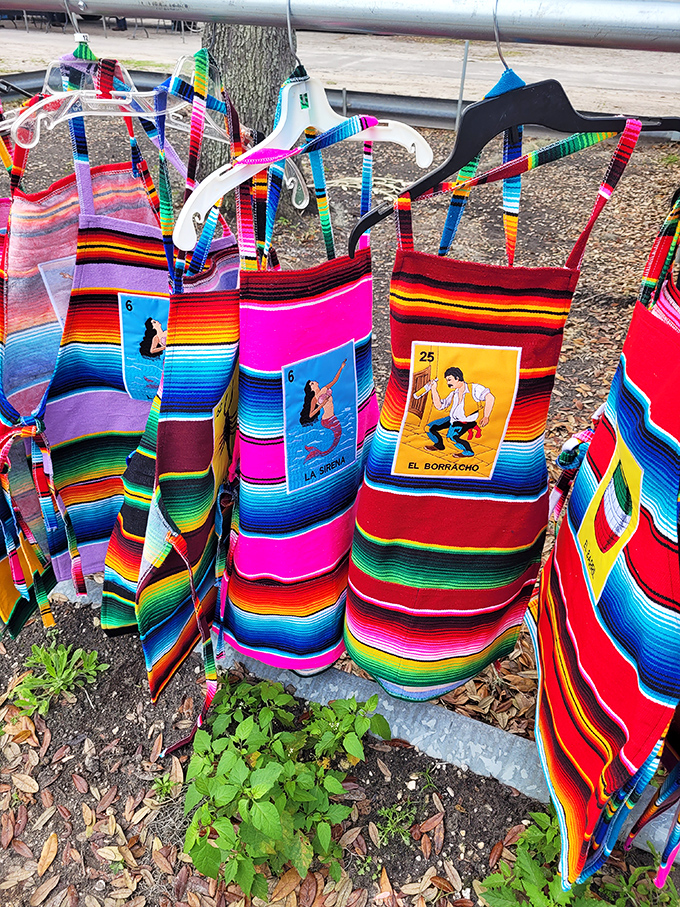 Wearable rainbows with personality! These vibrant serape bags feature loter&iacute;a cards and bold stripes, turning everyday errands into colorful adventures.