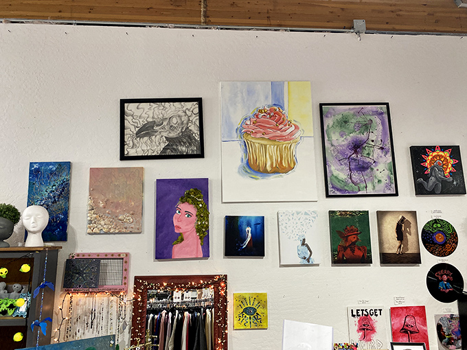 More artwork than most galleries, proving that creativity thrives in the most unexpected retail spaces.