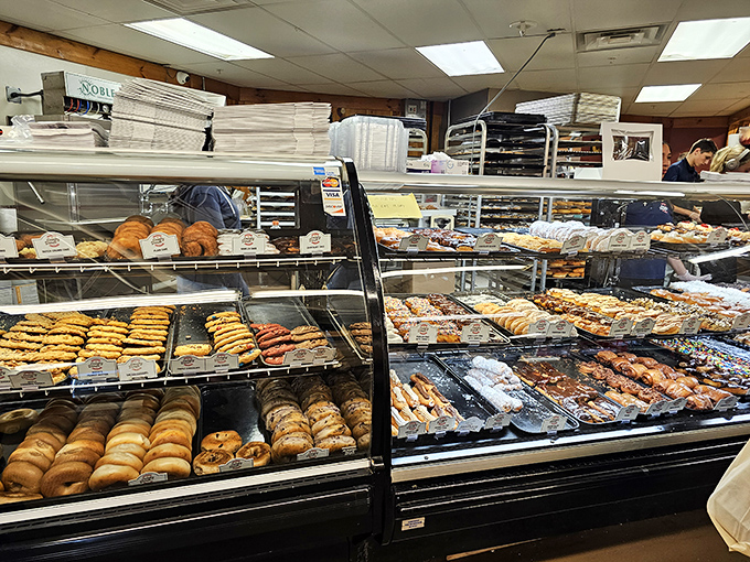 The bakery case: where willpower goes to die and happiness begins. Those donuts aren't just calling your name &ndash; they're shouting it through a megaphone.