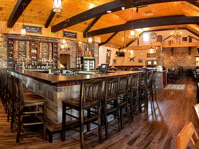 The bar where elbows have rested and stories have flowed for generations. Wood, stone, and spirits&mdash;both kinds&mdash;in perfect harmony.