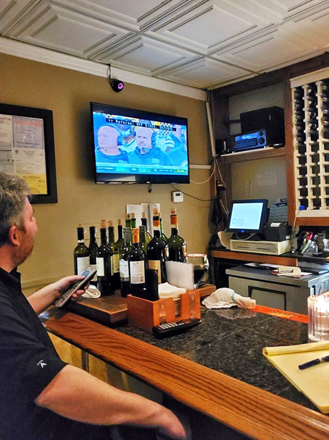 The bar area - where vino flows freely and strangers become friends over shared plates of those famous toasted ravioli.