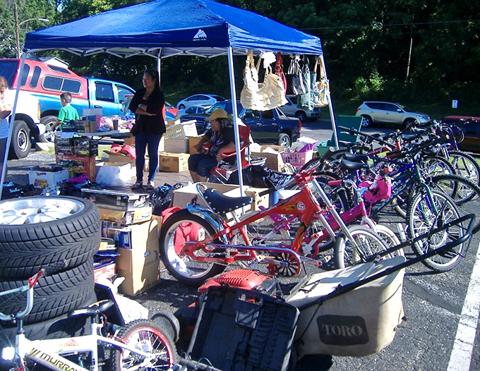 Transportation evolution on display! From toddler's first tricycle to commuter bikes, these wheels await new adventures&mdash;and probably need just a little WD-40.