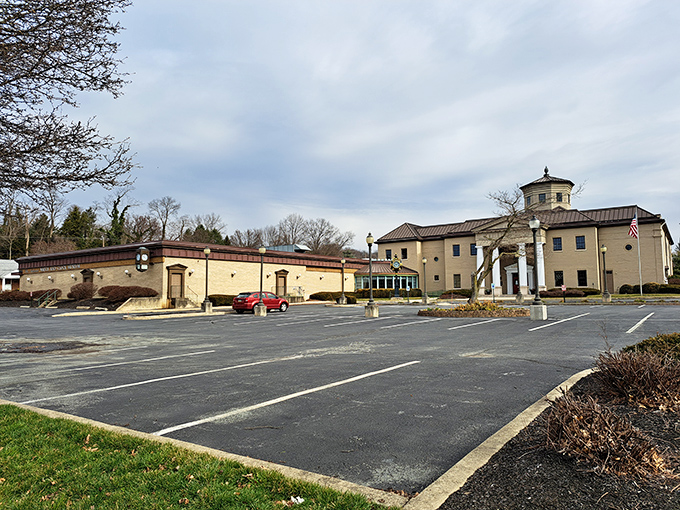 The museum's expansive exterior belies the intimate journey through time waiting within. Even the parking lot clock reminds you—it's always time for history.