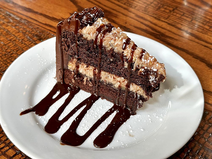 Layers of chocolate cake and cream topped with chocolate drizzle&mdash;a Black Forest-inspired creation that's worth every calorie and moment of gym guilt.