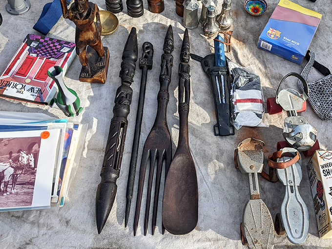 Artisanal wooden utensils and carved treasures—each with the satisfying heft that mass-produced plastic could never achieve. Kitchen tools as conversation pieces!