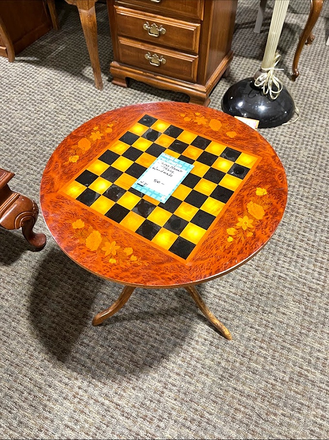 This chess table isn't just furniture; it's an invitation to challenge friends to battles of wit while showing off your impeccable vintage taste.