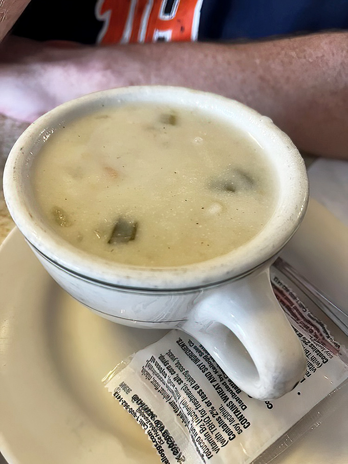 The clam chowder arrives steaming in its mug, a creamy prelude to the fried symphony that follows&mdash;New England tradition with Detroit attitude.