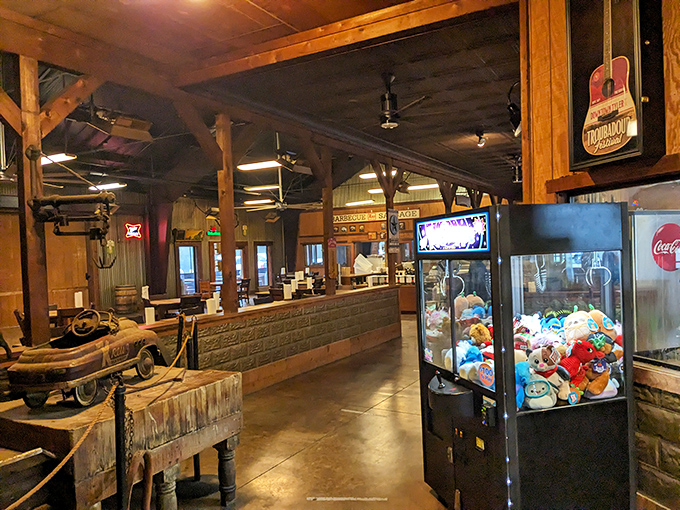 Beyond the smoke and meat, quirky touches like this claw machine remind you that serious barbecue doesn't have to take itself too seriously.