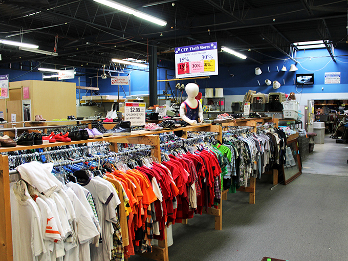 Clothing racks stretch toward infinity, offering fashion solutions for every style and every season.