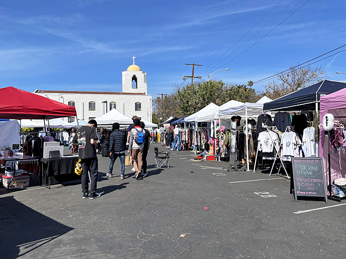 Weekend warriors of vintage shopping scan the racks while vendors stand ready&mdash;all participants in LA's favorite recurring treasure hunt.