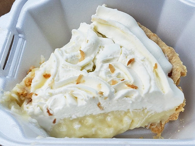 Coconut cream pie that makes you want to write poetry. The filling-to-topping ratio is mathematical perfection, a dessert equation solved to delicious effect.