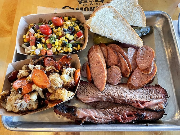 The barbecue sampler that makes decision-making obsolete. Why choose one meat when you can have the United Nations of barbecue on one tray?