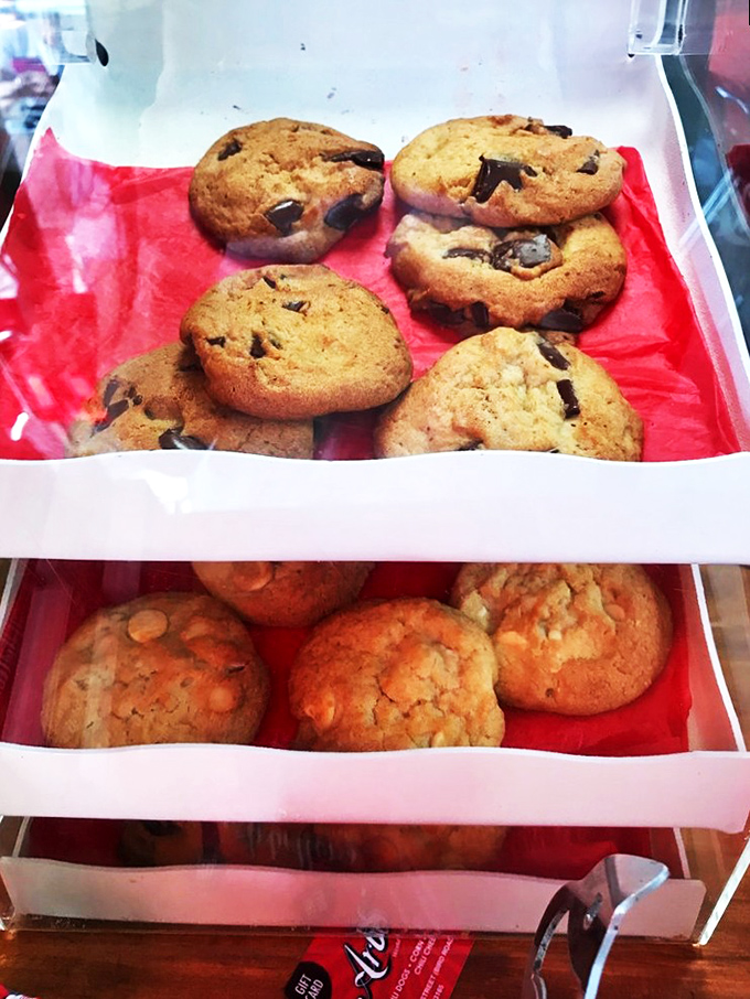 Lil' Critter Cookies waiting patiently in their display case, because even the most dedicated hot dog enthusiast needs something sweet to finish.