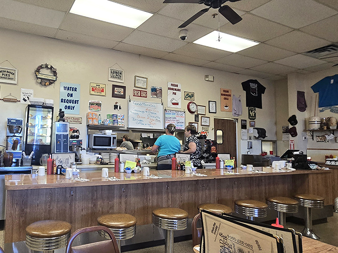 Counter dining where conversations flow as freely as the coffee refills and morning camaraderie.