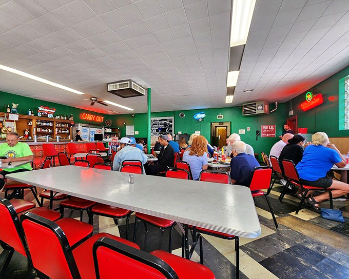 The dining room hums with the satisfied murmurs of regulars and pilgrims alike, all united in the pursuit of honest food in an authentic setting.