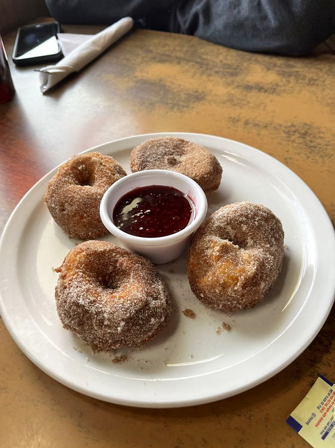 Five perfect spheres of fried dough bliss, served with jam for dipping &ndash; simple pleasures done absolutely right.