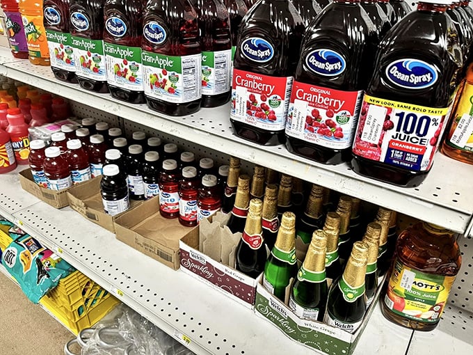 Even the grocery section feels nostalgic. Those Ocean Spray bottles stand like soldiers, reminding us that sometimes a bargain is just a delicious glass of cranberry juice away.