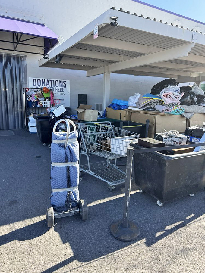 The donation area&mdash;where yesterday's impulse purchases become tomorrow's treasures in the great circle of retail life.