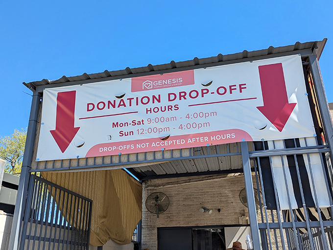 The circle of thrifting life begins at the donation drop-off. Yesterday's treasures becoming tomorrow's finds under the Texas sun.