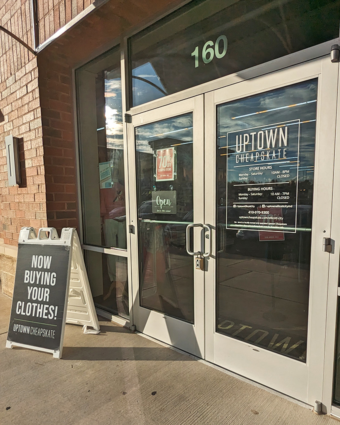 "Now Buying Your Clothes!"—the sign that completes the circle of fashion life, where yesterday's impulse buys become tomorrow's treasures for someone new.