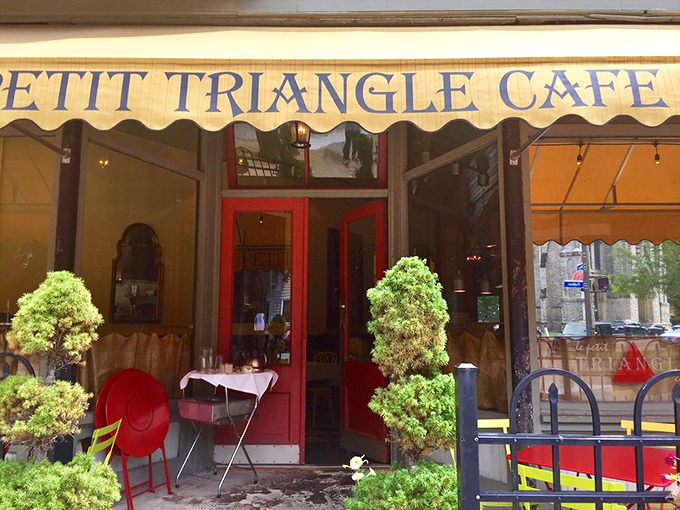 The welcoming entrance with its signature yellow awning and red doors promises an escape from Ohio to France&mdash;no passport required.