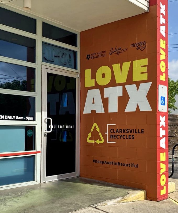 "LOVE ATX" says it all&mdash;Galaxy Cafe embraces Austin's community spirit and commitment to keeping the city beautiful and well-fed.