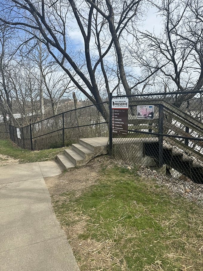 The unassuming entrance belies the wonder beyond. Like finding Narnia in a wardrobe, this gateway promises adventure just steps from suburban life.