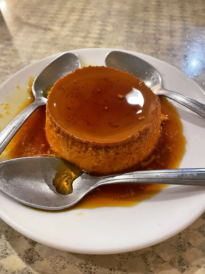Flan so perfectly caramelized it makes you wonder if physics and dessert have been secretly collaborating all along.