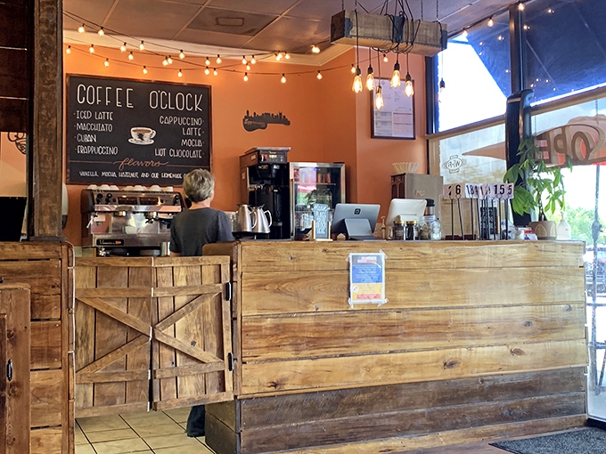 "Coffee O'clock" is always the right time. That rustic wooden counter has probably witnessed more morning transformations than a superhero phone booth.