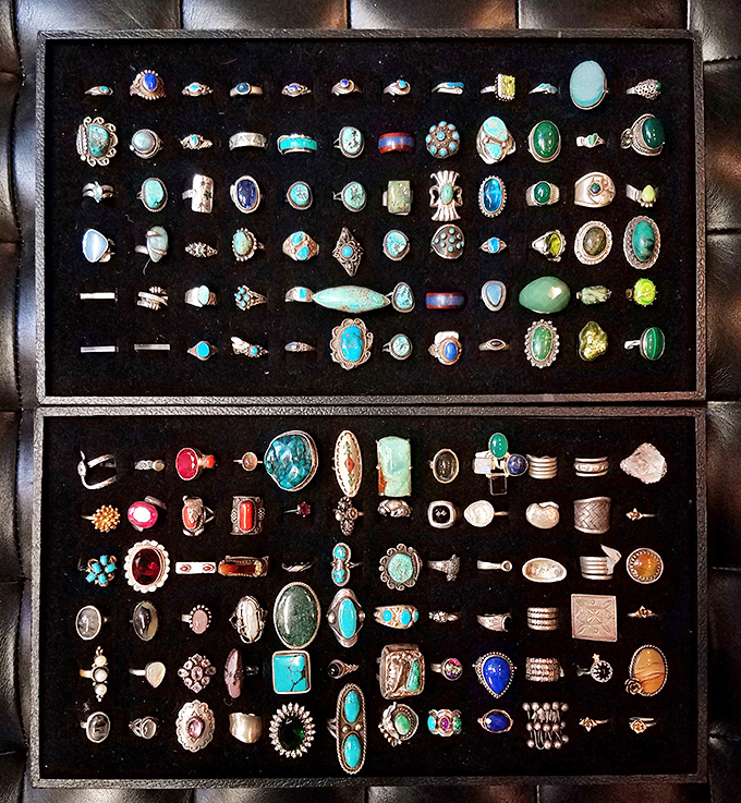 A jewelry box explosion of gemstone rings &ndash; each one unique, like tiny portable art galleries for your fingers.