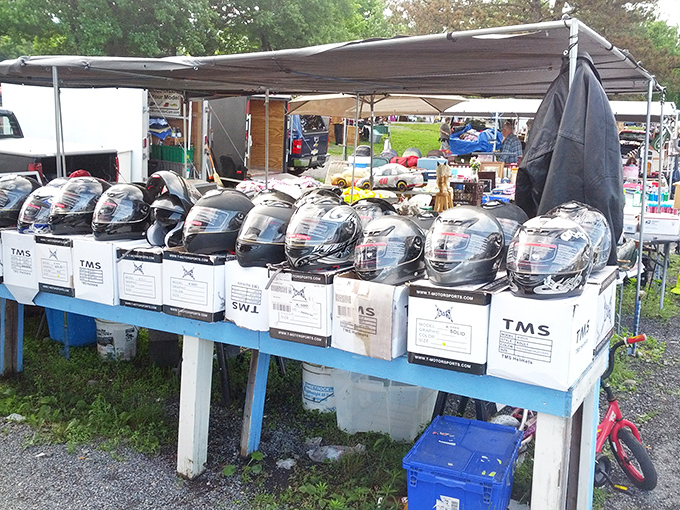 Safety first, savings second. These brand-new helmets prove that flea markets aren't just about vintage finds&mdash;practical bargains await the savvy shopper.