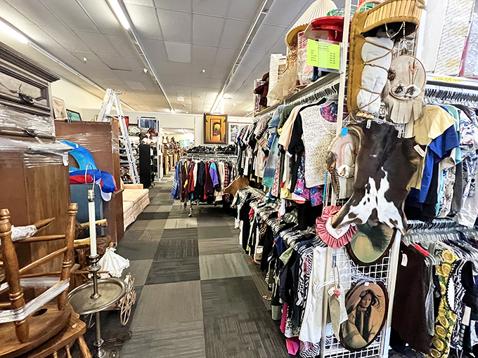 The clothing section offers wearable time travel&mdash;vintage fashions waiting for their second act. That cowprint vest is either hideous or the statement piece your wardrobe needs.