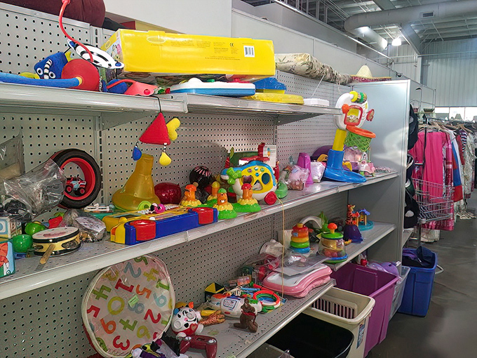 The toy section: where childhood memories are recycled for a new generation. That Fisher-Price phone you loved? It's waiting right here.