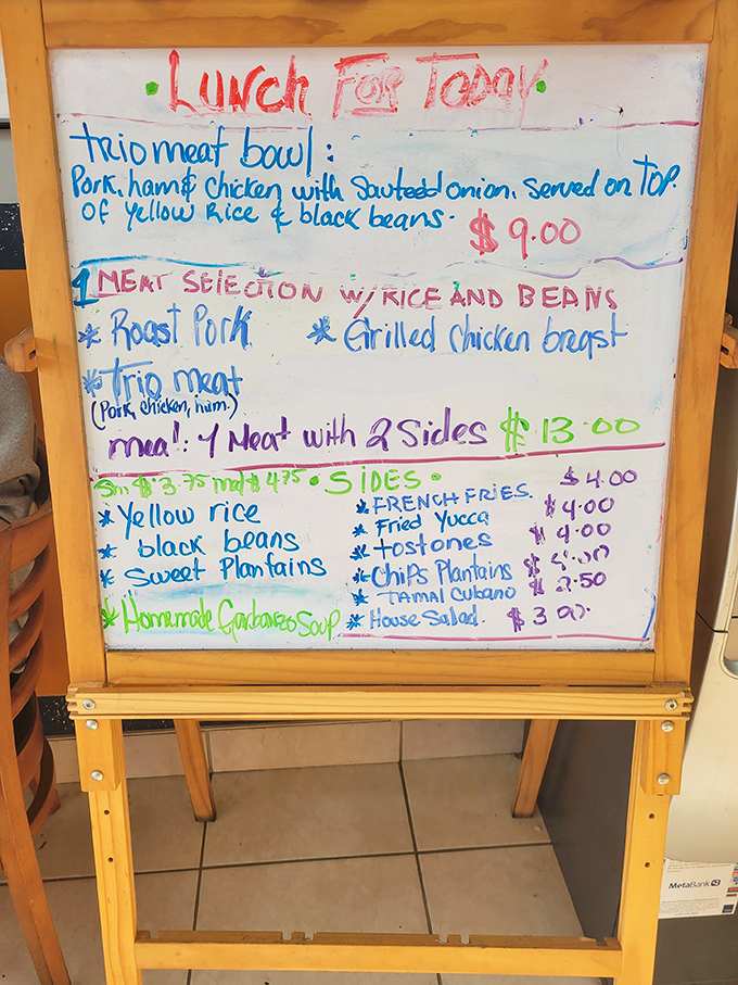 The lunch specials board reveals the day's treasures - where handwritten offerings promise homemade goodness at neighborhood prices.