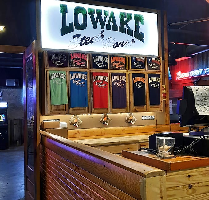 A colorful array of Lowake merch lets you take home bragging rights&mdash;because who wouldn't want to advertise finding this meat paradise?