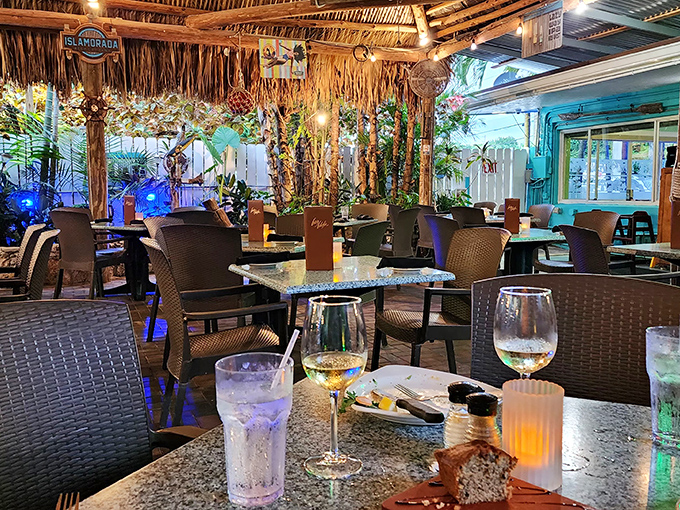 Tiki-inspired outdoor seating that captures the essence of Keys dining. This is where memories are made, one seafood platter at a time.