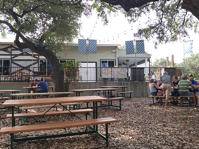 When the weather's right, the outdoor seating area becomes San Antonio's most coveted breakfast real estate under the shade trees.