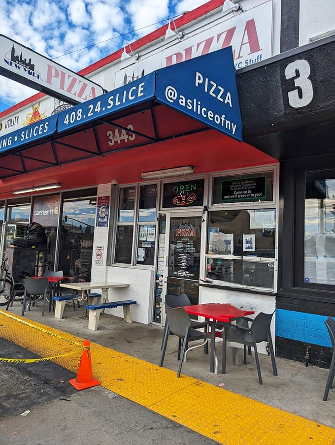 Outdoor seating lets you savor your slice while contemplating life's simple but profound pleasures.